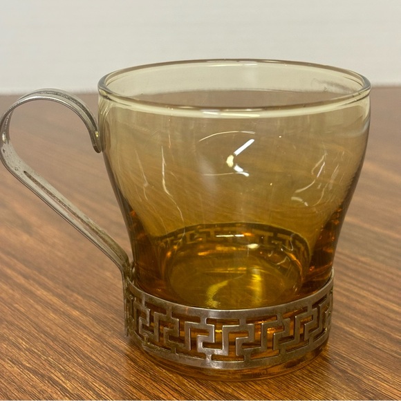 Libbey | Kitchen | Vintage Libbey Amber Glass Coffee Or Tea Cup Metal ...